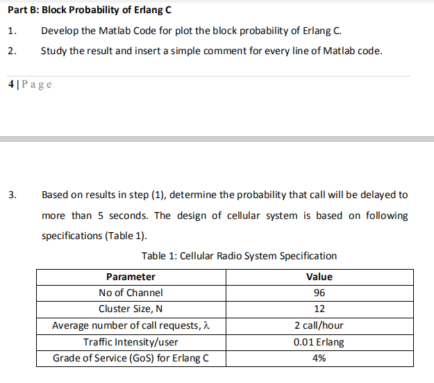 Part A: Block Probability of Erlang B 1. In order to | Chegg.com