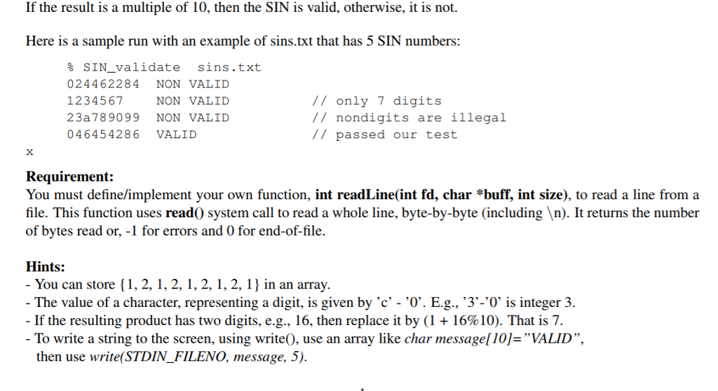 Solved Write a C program, called SIN_validate, to validate | Chegg.com