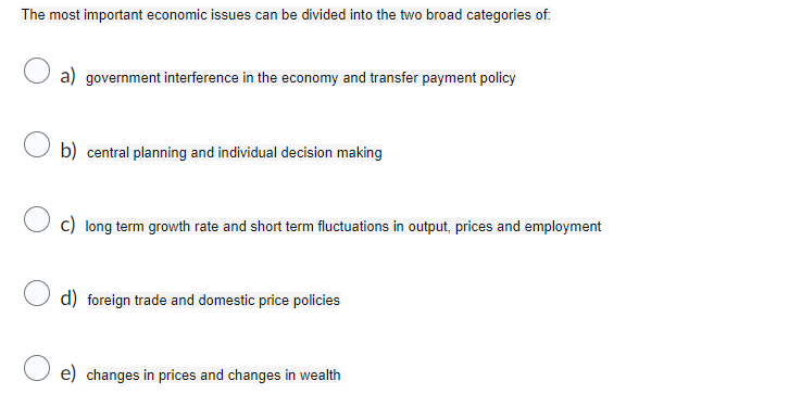 Solved The most important economic issues can be divided | Chegg.com