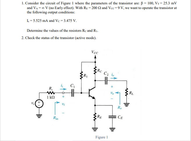Solved 1. Consider the circuit of Figure 1 where the | Chegg.com