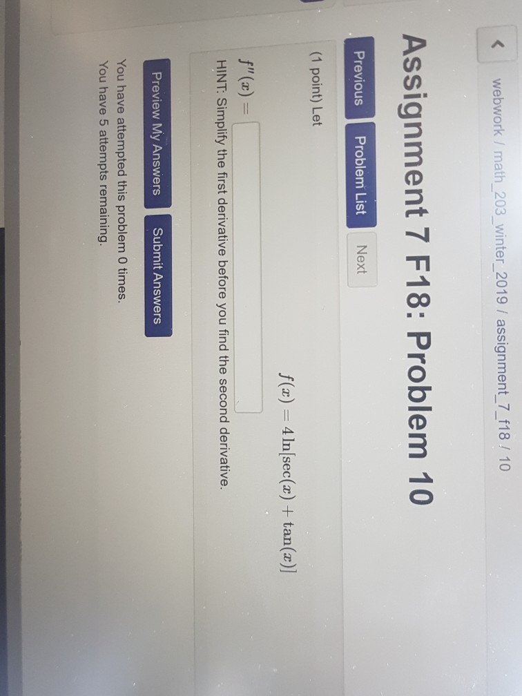 Solved webwork / math 203 winter 2019 / assignment 7_f18/9 | Chegg.com Solved webwork / math 203 winter 2019 / assignment 7_f18/9 | Chegg.com