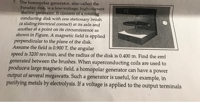 Solved 7. The homopolar generator, also called the Faraday | Chegg.com