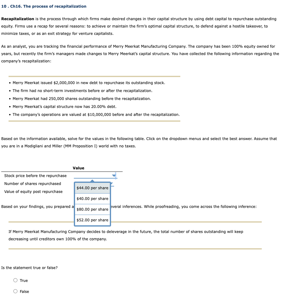 Solved 10. Ch16. The process of recapitalization | Chegg.com