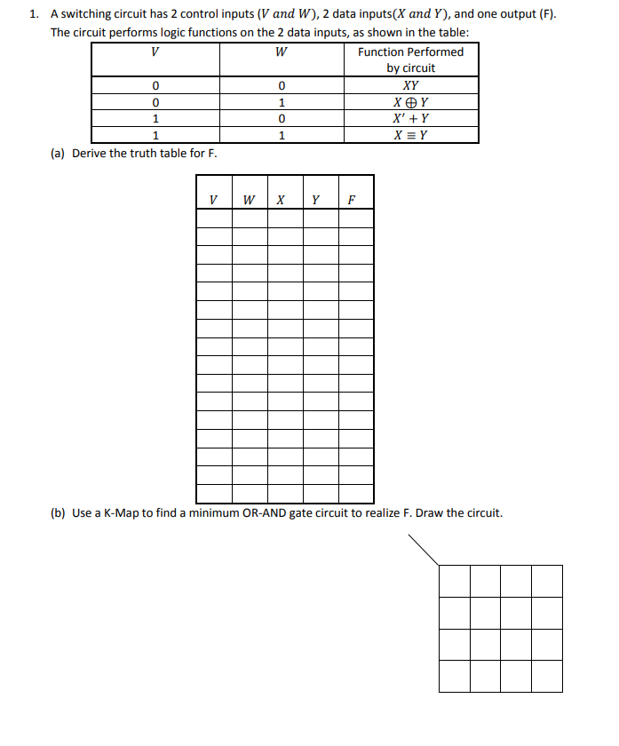 Solved 1. A switching circuit has 2 control inputs (V and | Chegg.com