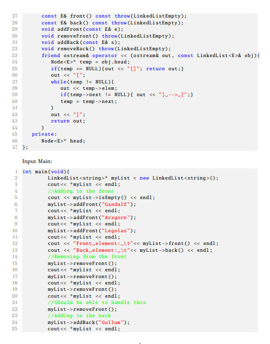 const E\& front() const throw(LinkedListEmpty); const | Chegg.com