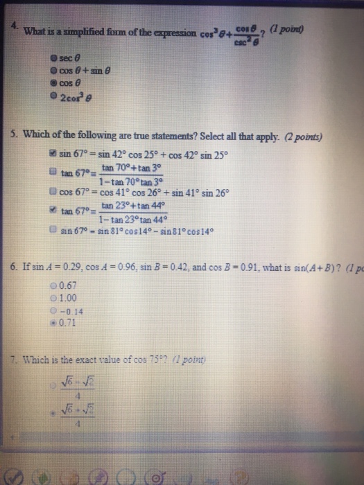 Solved A. What is a simplified form of the expression cos+C | Chegg.com