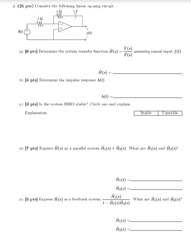 Solved 6 (25 pts) Consider the following linear op-amp | Chegg.com