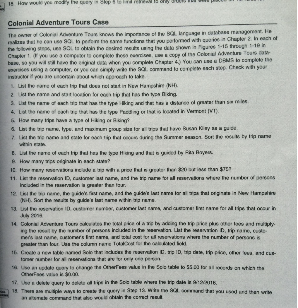 Solved Colonial Adventure Tours Case The owner of Colonial | Chegg.com