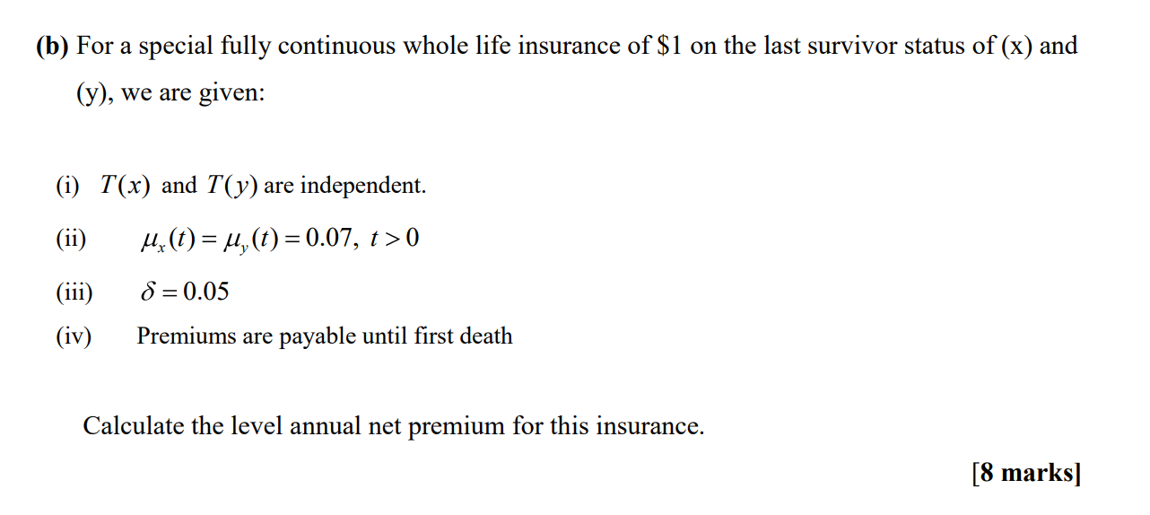 Solved Calculate the level annual net premium for this | Chegg.com