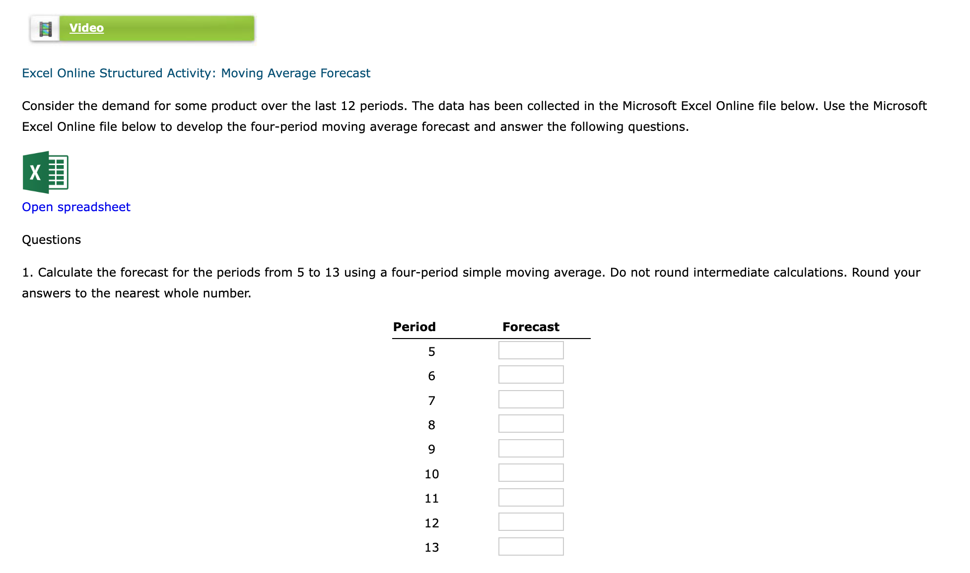 Solved Excel Online Structured Activity: Moving Average | Chegg.com