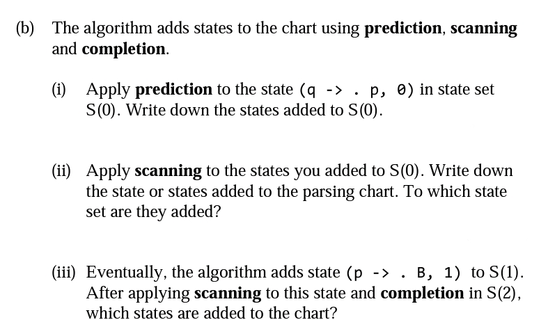 Solved The algorithm adds states to the chart using | Chegg.com