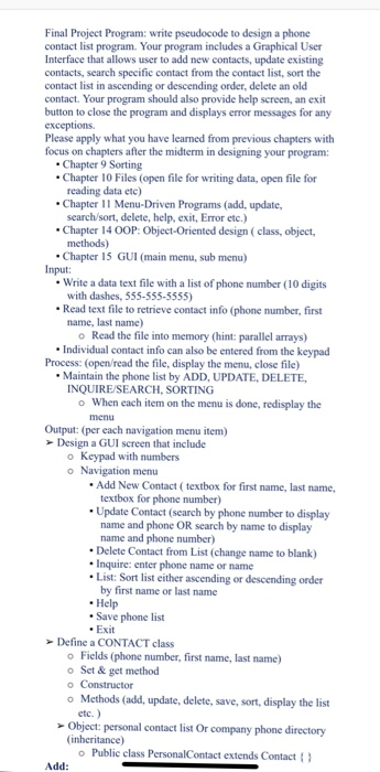 Need help in making this project In pseudocode and | Chegg.com