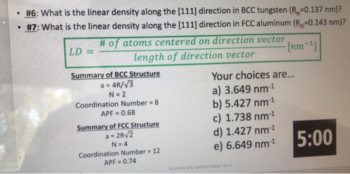 Solved . #6:What is the linear density along the [111] | Chegg.com