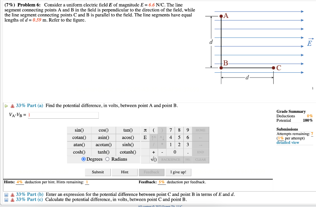 Solved (7\%) Problem 6: Consider a uniform electric field E | Chegg.com