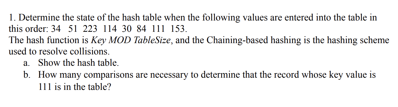 Solved 1. Determine the state of the hash table when the | Chegg.com