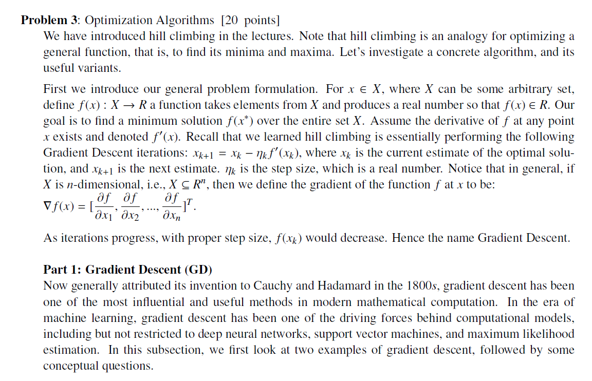 -oblem 3: Optimization Algorithms [ 20 points] We | Chegg.com