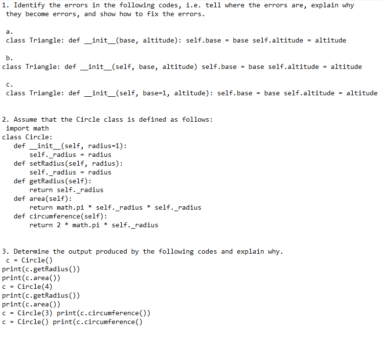 Solved 1. Identify the errors in the following codes, i.e. | Chegg.com