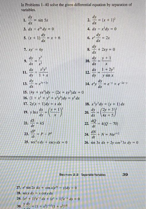 Solved In Problems 1−40 solve the given differential | Chegg.com
