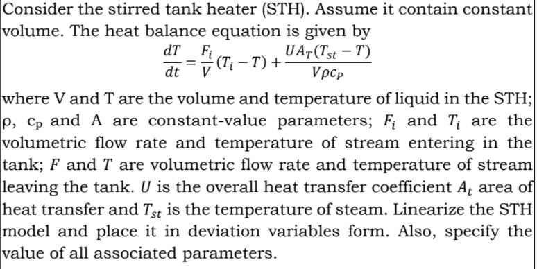 Solved Consider the stirred tank heater (STH). Assume it | Chegg.com