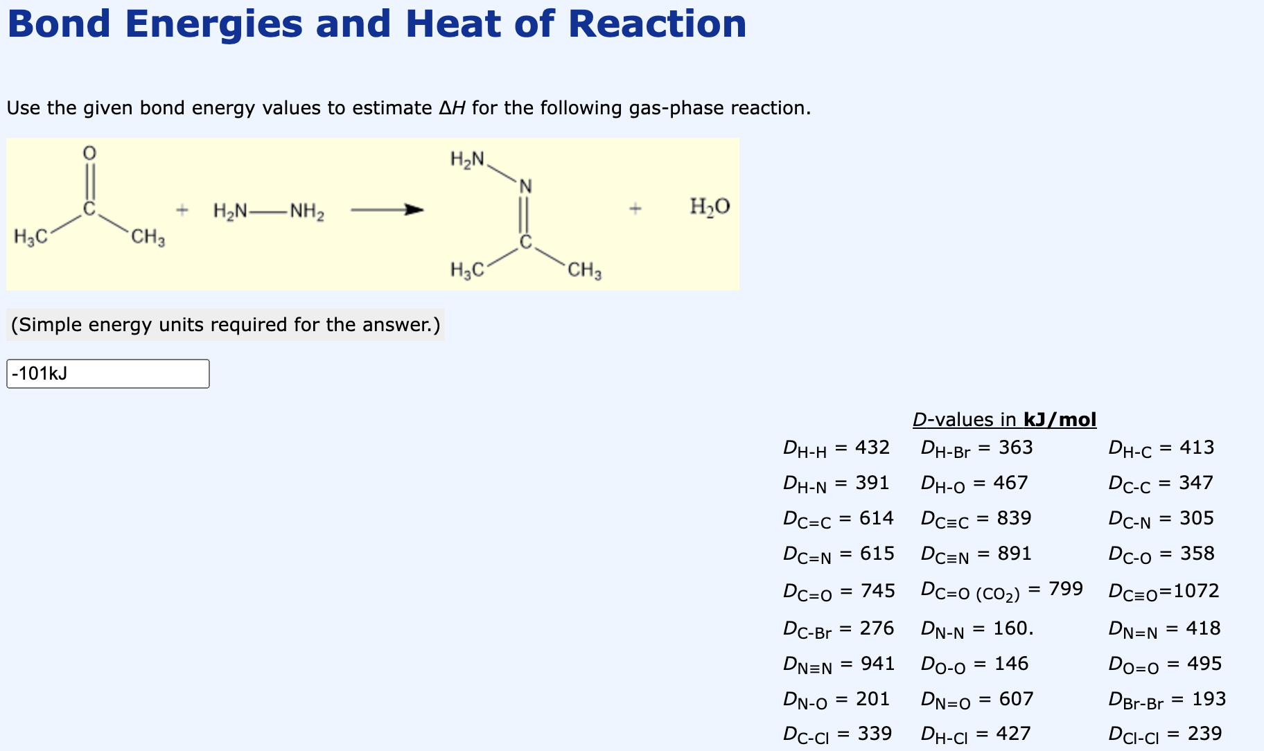 Solved Bond Energies and Heat of ReactionUse the given bond | Chegg.com