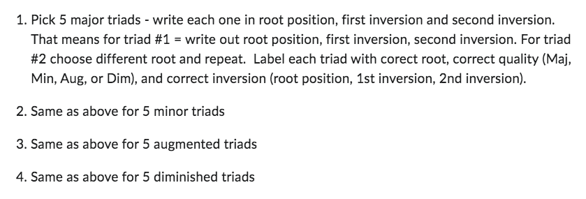 1. Pick 5 major triads - write each one in root | Chegg.com