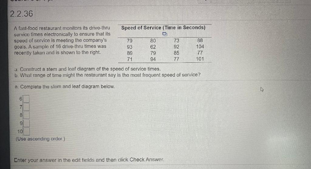 Solved 2.2.36 Speed of Service (Time in Seconds) A fast-food | Chegg.com