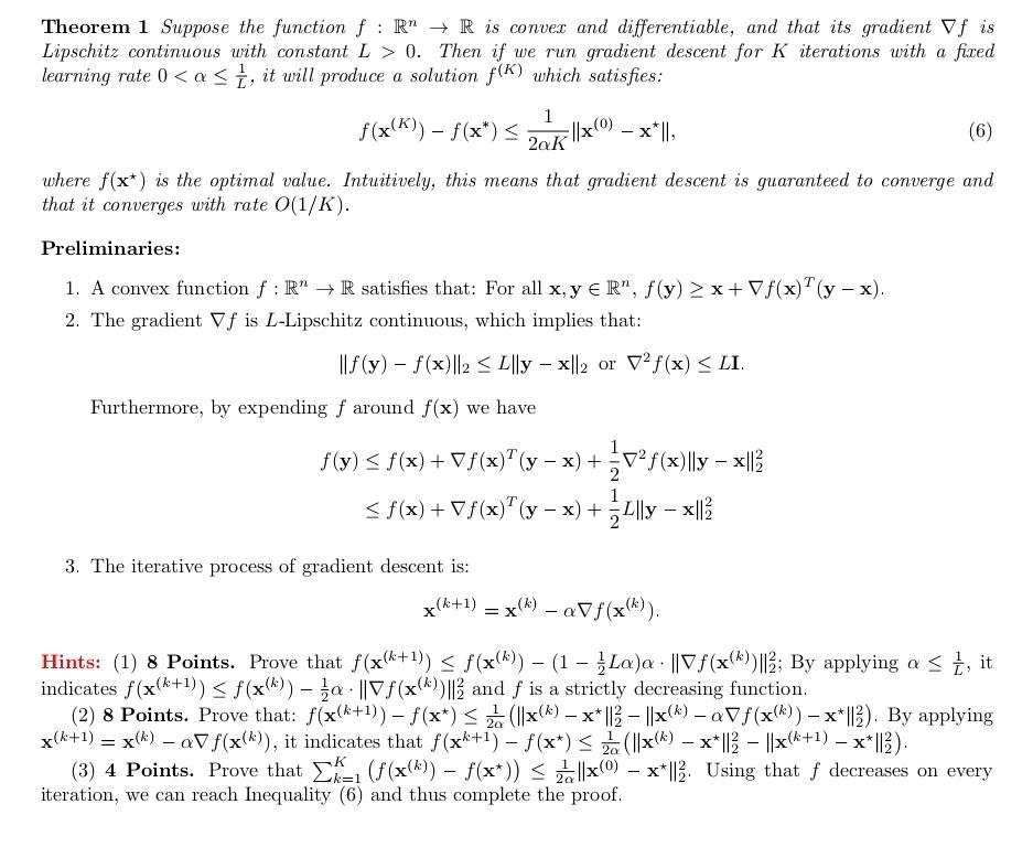 Solved Theorem 1 Suppose the function f: R" + R is convex | Chegg.com