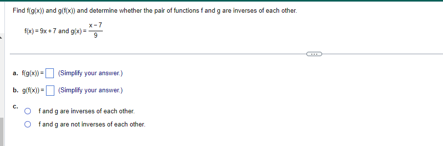 Solved Find f(g(x)) and g(f(x)) and determine whether the | Chegg.com