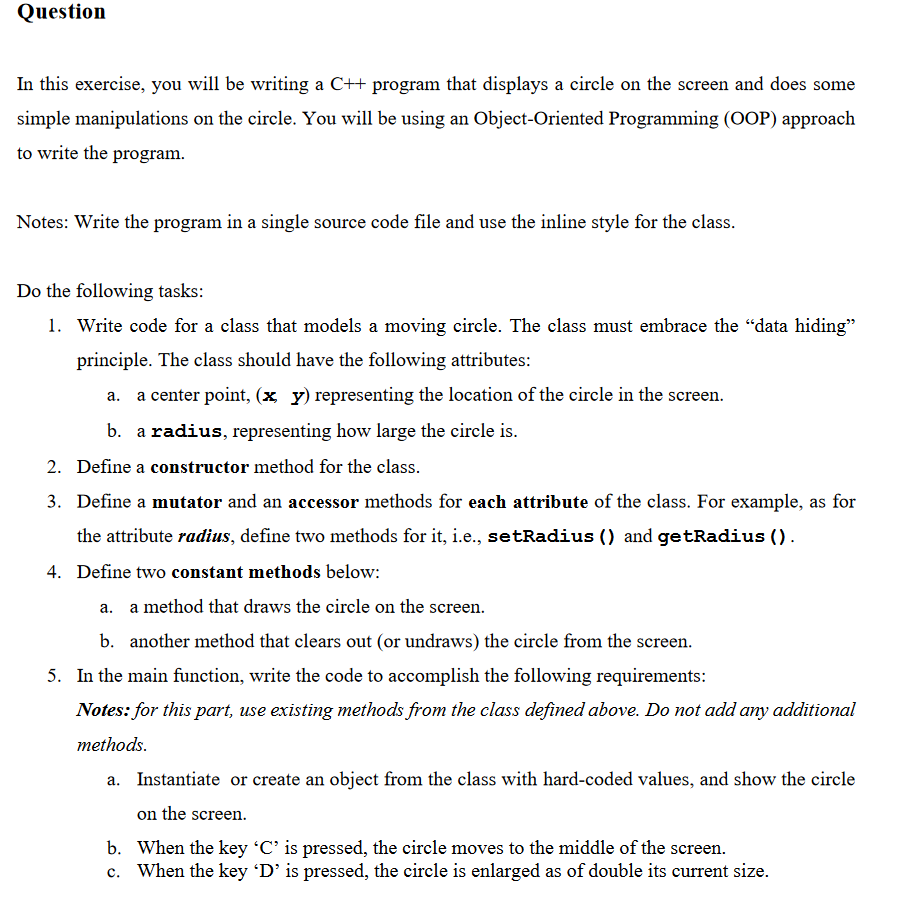Solved Question In this exercise, you will be writing a C++ | Chegg.com