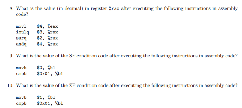 8. What is the value in decimal) in register %rax | Chegg.com