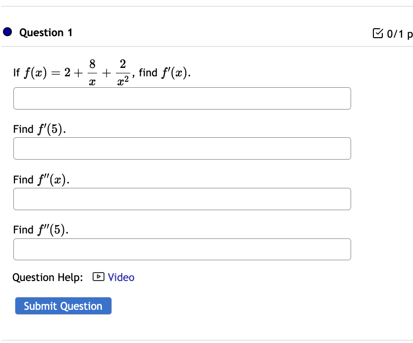 Solved If f(x)=2+x8+x22 Find f′(5). Find f′′(x). Find | Chegg.com