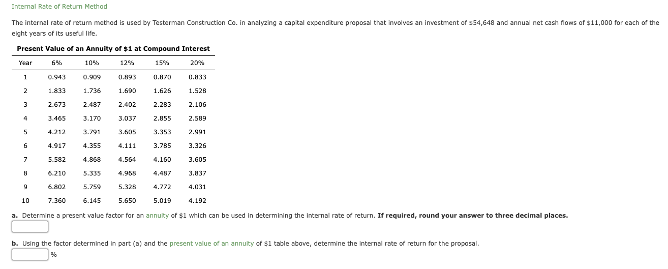 Solved Internal Rate Of Return Method Eight Years Of Its 