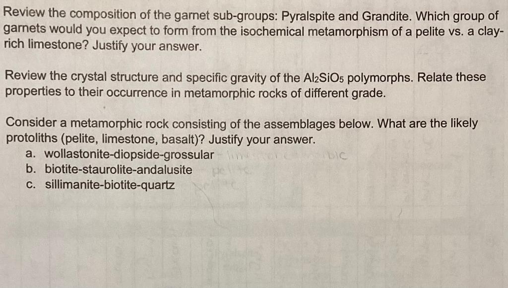 Solved Review the composition of the garnet sub-groups: | Chegg.com