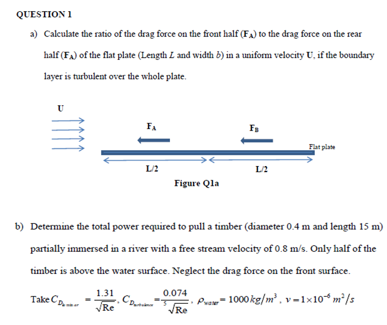 Solved QUESTION 1 a) Calculate the ratio of the drag force | Chegg.com