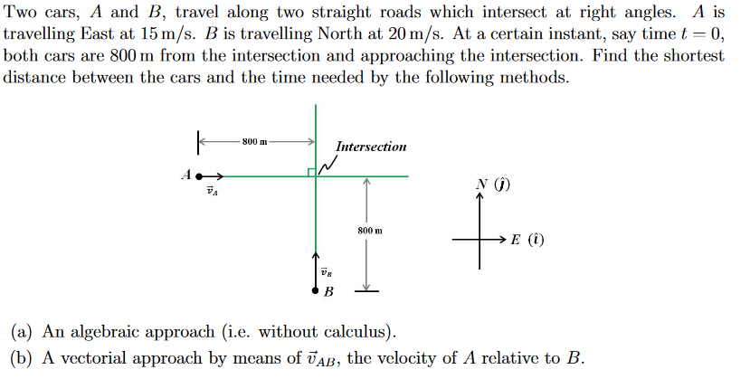 Solved Two cars, A and B, travel along two straight roads | Chegg.com