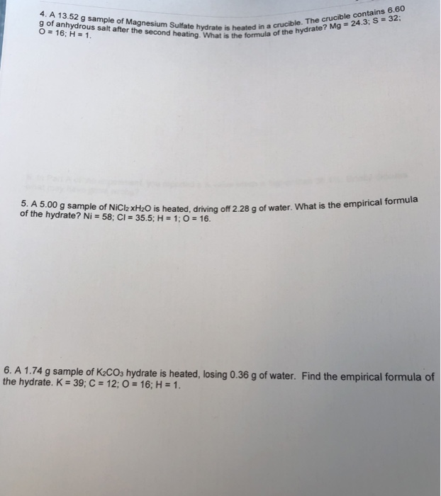 Solved 4. A 1352 g sample of Magnesium Sulfate hydrate is | Chegg.com