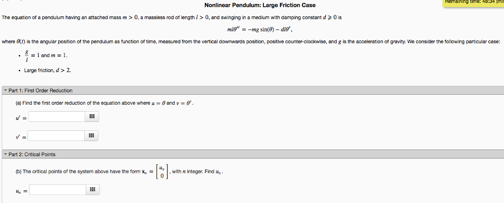 Solved Remaining time: 4834 mi Nonlinear Pendulum: Large | Chegg.com
