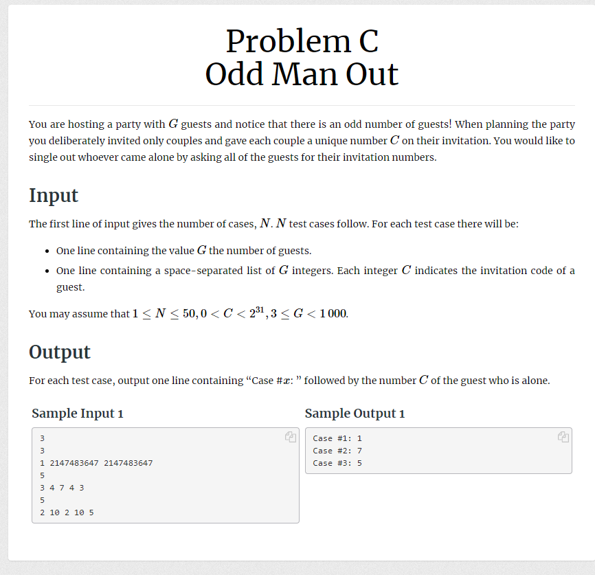Solved Problem C Odd Man Out You are hosting a party with G | Chegg.com