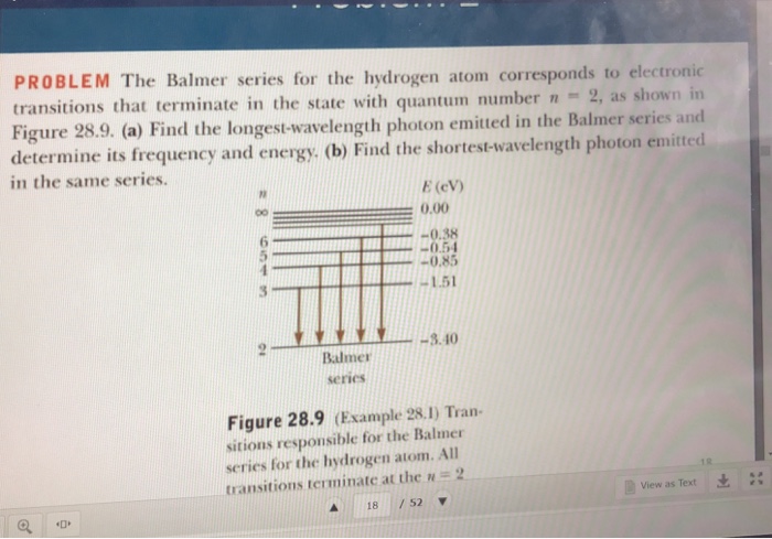 Solved Problem The Balmer Series For The Hydrogen Atom
