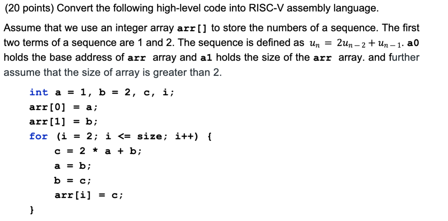 Solved (20 points) Convert the following high-level code | Chegg.com