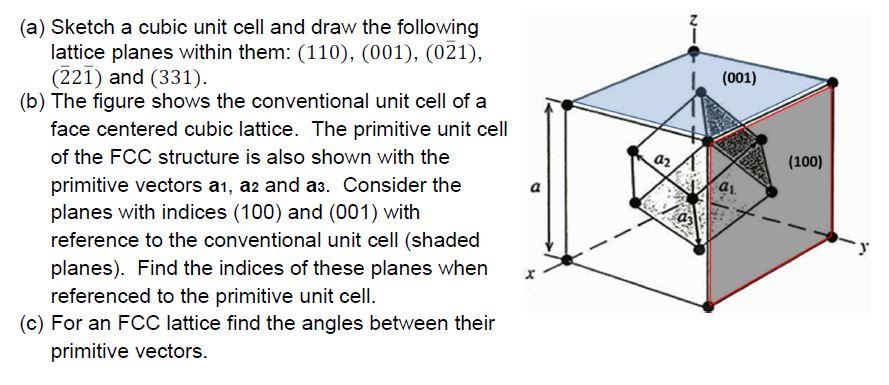 Solved (a) Sketch a cubic unit cell and draw the following | Chegg.com