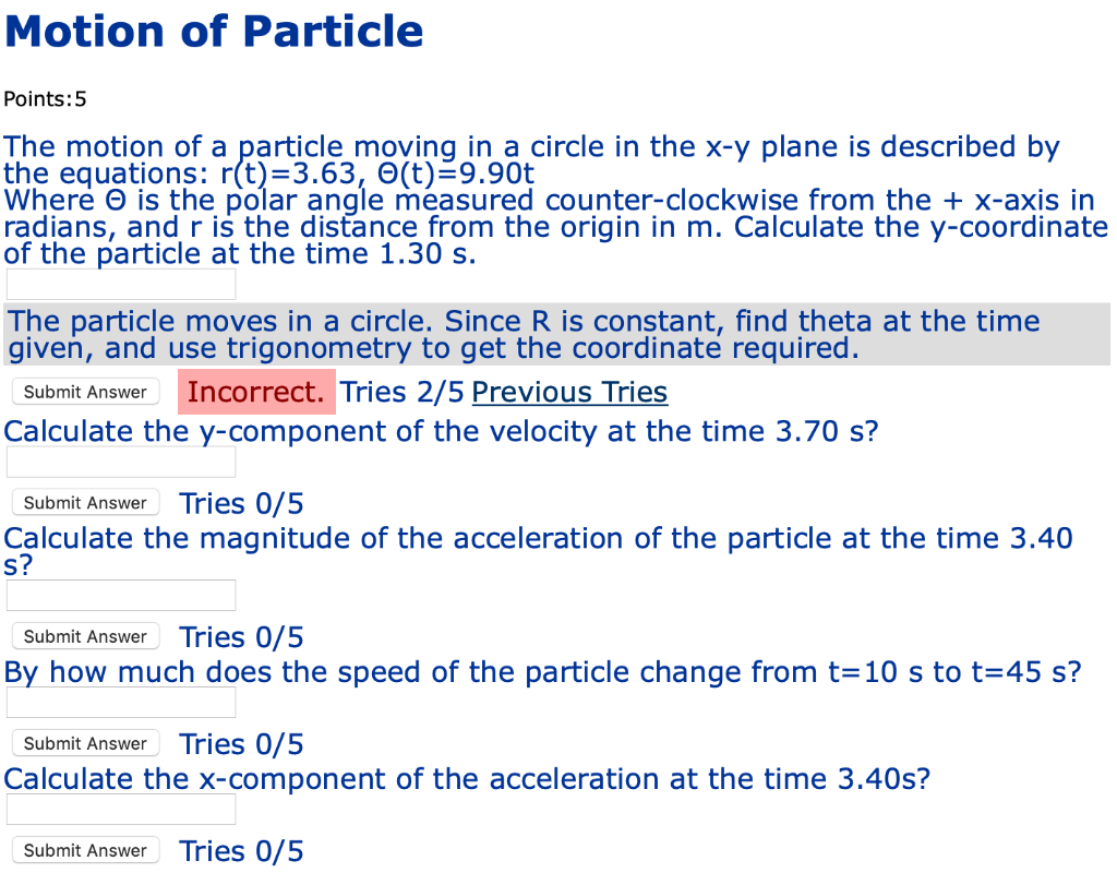 Solved Motion of Particle Points:5 The motion of a particle | Chegg.com