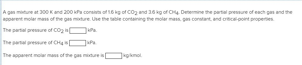 Solved A gas mixture at 300 K and 200 kPa consists of 1.6 kg | Chegg.com