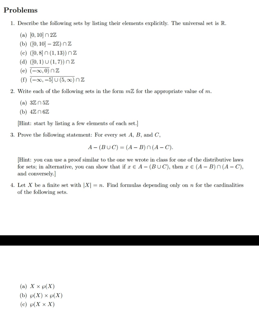 Solved Problems 1. Describe the following sets by listing | Chegg.com