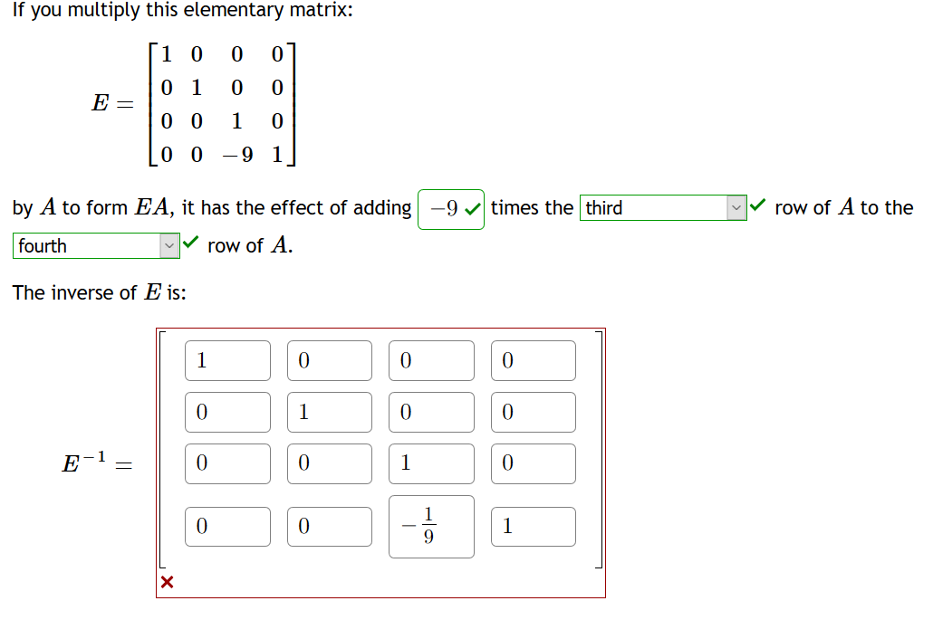 Solved If you multiply this elementary matrix: 1 0 0 0 0 1 0 | Chegg.com