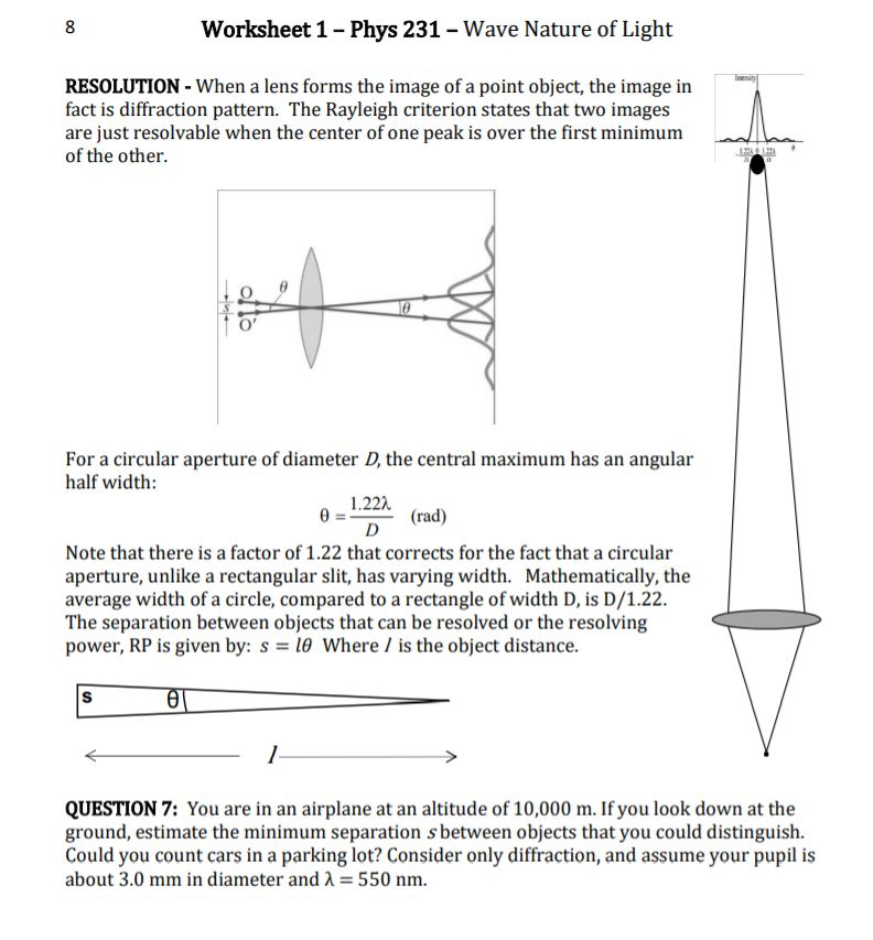 Solved 8 Worksheet 1 - Phys 231 - Wave Nature of Light | Chegg.com