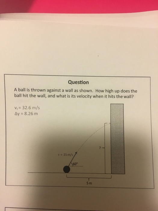 Solved A ball is thrown against a wall as shown. How high up | Chegg.com