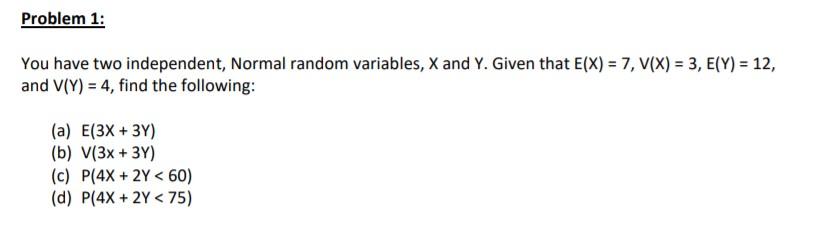 Solved Problem 1: You have two independent, Normal random | Chegg.com