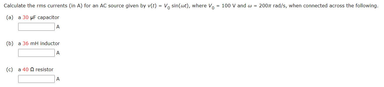 Calculate the rms currents (in A) for an AC source | Chegg.com