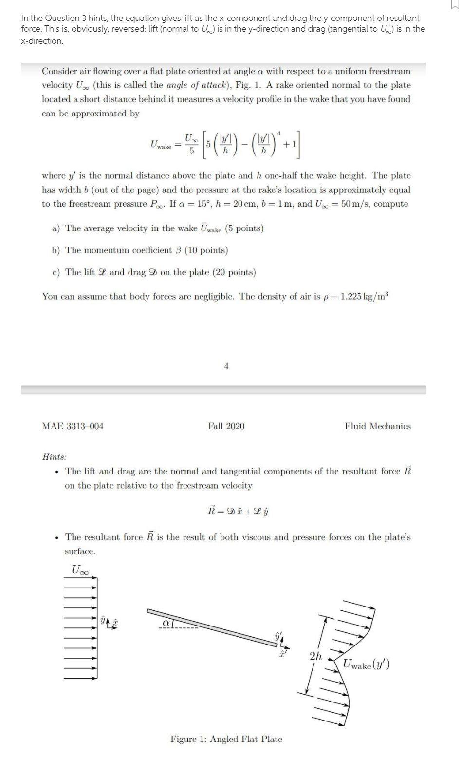 Solved In the Question 3 hints, the equation gives lift as | Chegg.com